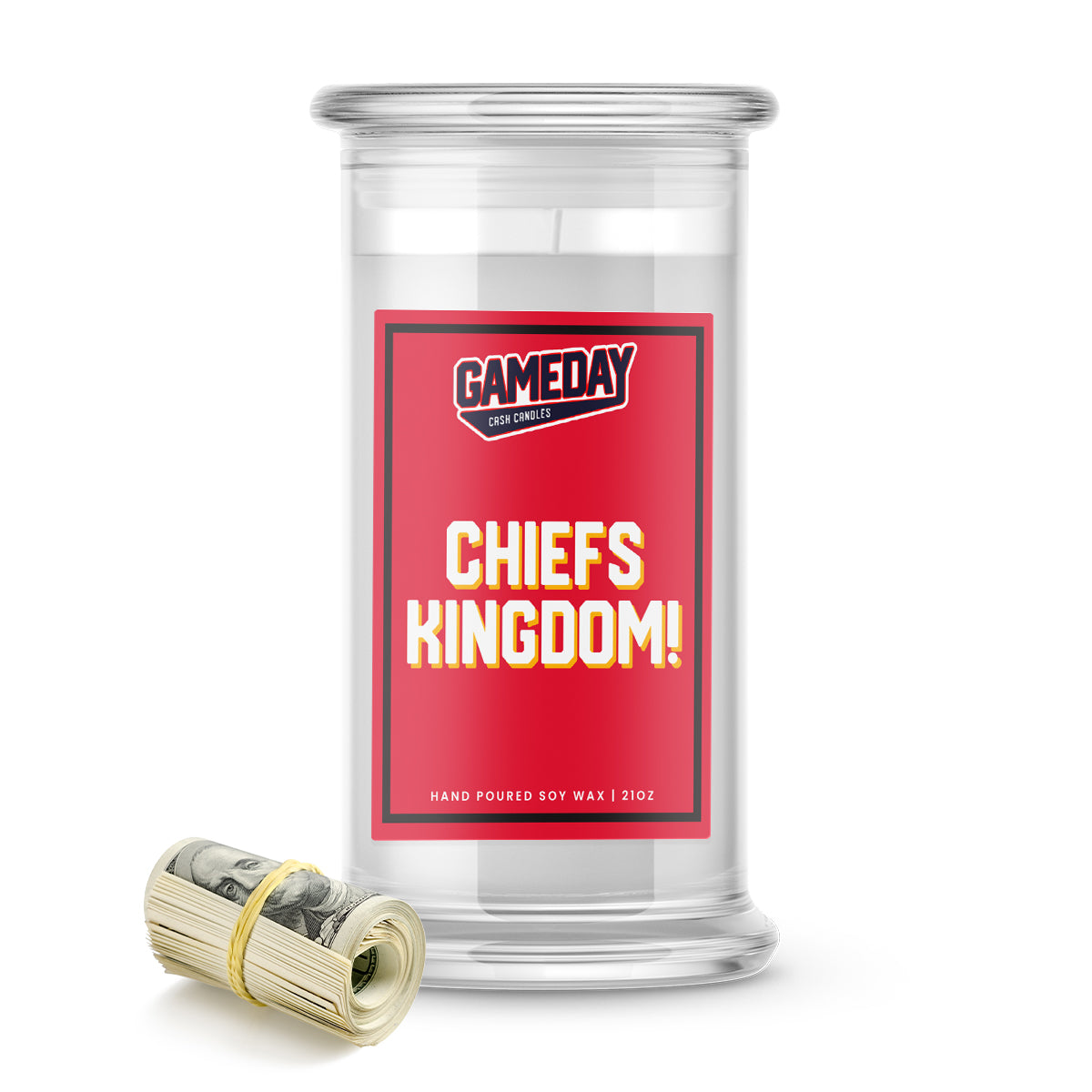 Kansas City Chiefs CHIEFS KINGDOM! Cash Candle – Amish Built Cabins