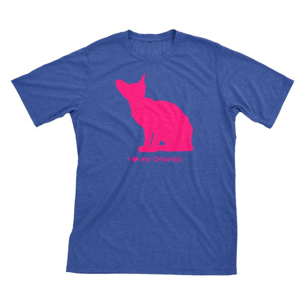 I Love My Oriental Must Love Cats Hot Pink On Heathered Royal Blue Sho ...