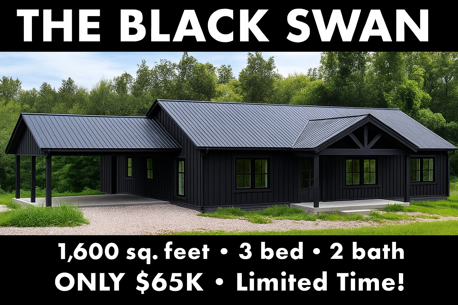 The Black Swan Affordable House Kit with Carport – Amish Built Cabins ...